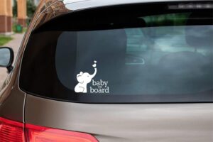 baby on board little elephant vinyl decal baby in car decal for car windows bumpers- white- 6 inches wide- bufi-17