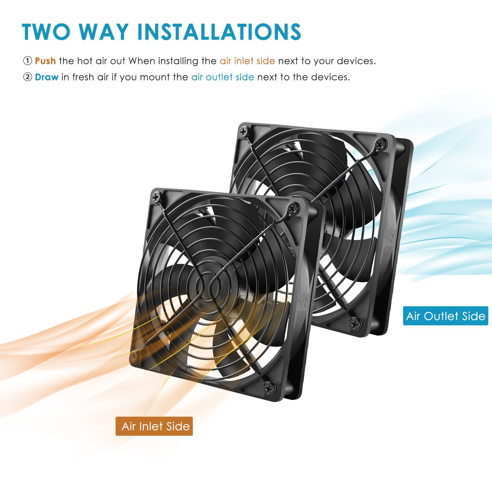 Qirssyn 2-Pack 120mm x 25mm 12 Volt DC Brushless Computer Cooling Fan 2-Pin