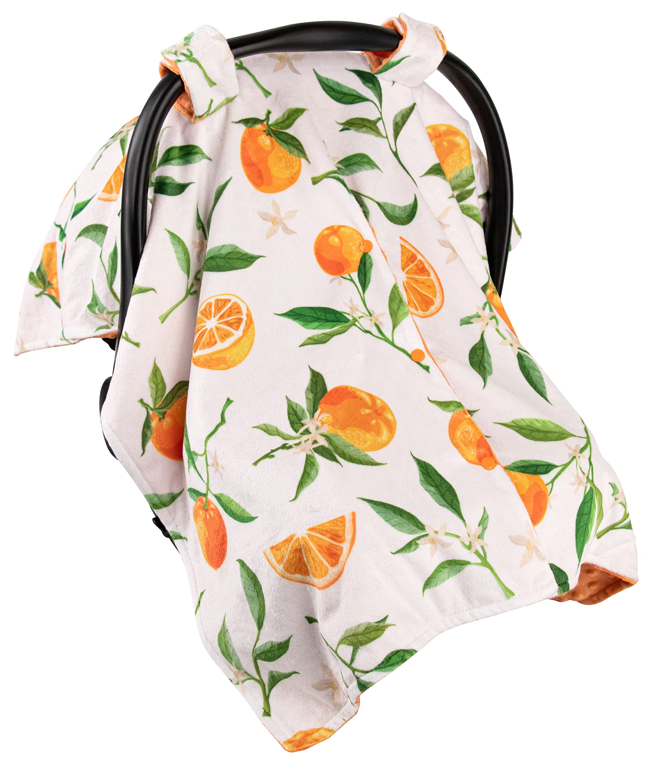 Top Tots Deluxe Minky Baby Car Seat Cover - Oranges with Leaves, 40 x 29 Inch Orange