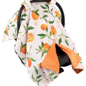 Top Tots Deluxe Minky Baby Car Seat Cover - Oranges with Leaves, 40 x 29 Inch Orange