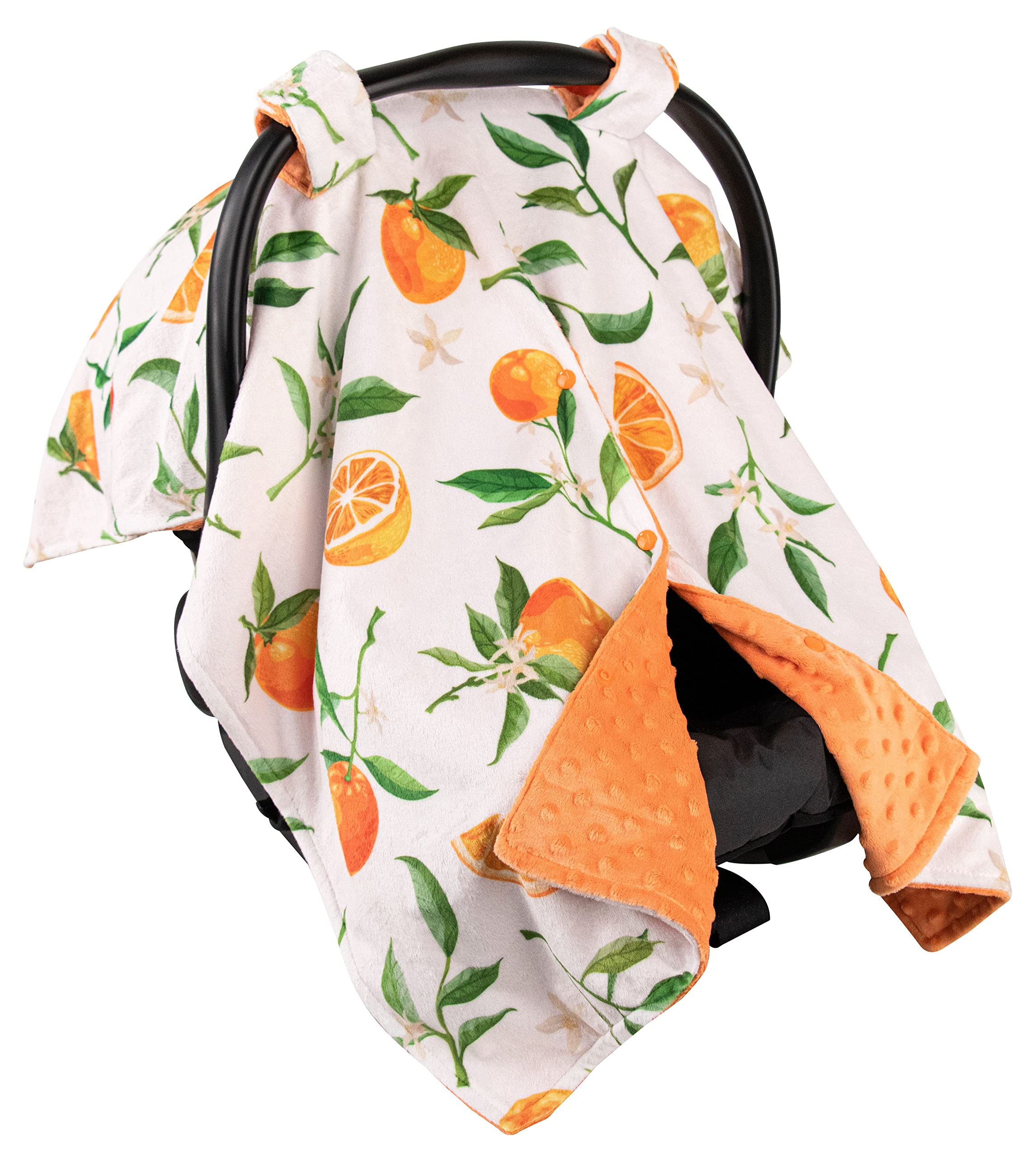 Top Tots Deluxe Minky Baby Car Seat Cover - Oranges with Leaves, 40 x 29 Inch Orange