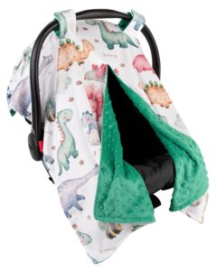 top tots deluxe minky baby car seat cover - baby dinosaur, 40 x 29 inch green