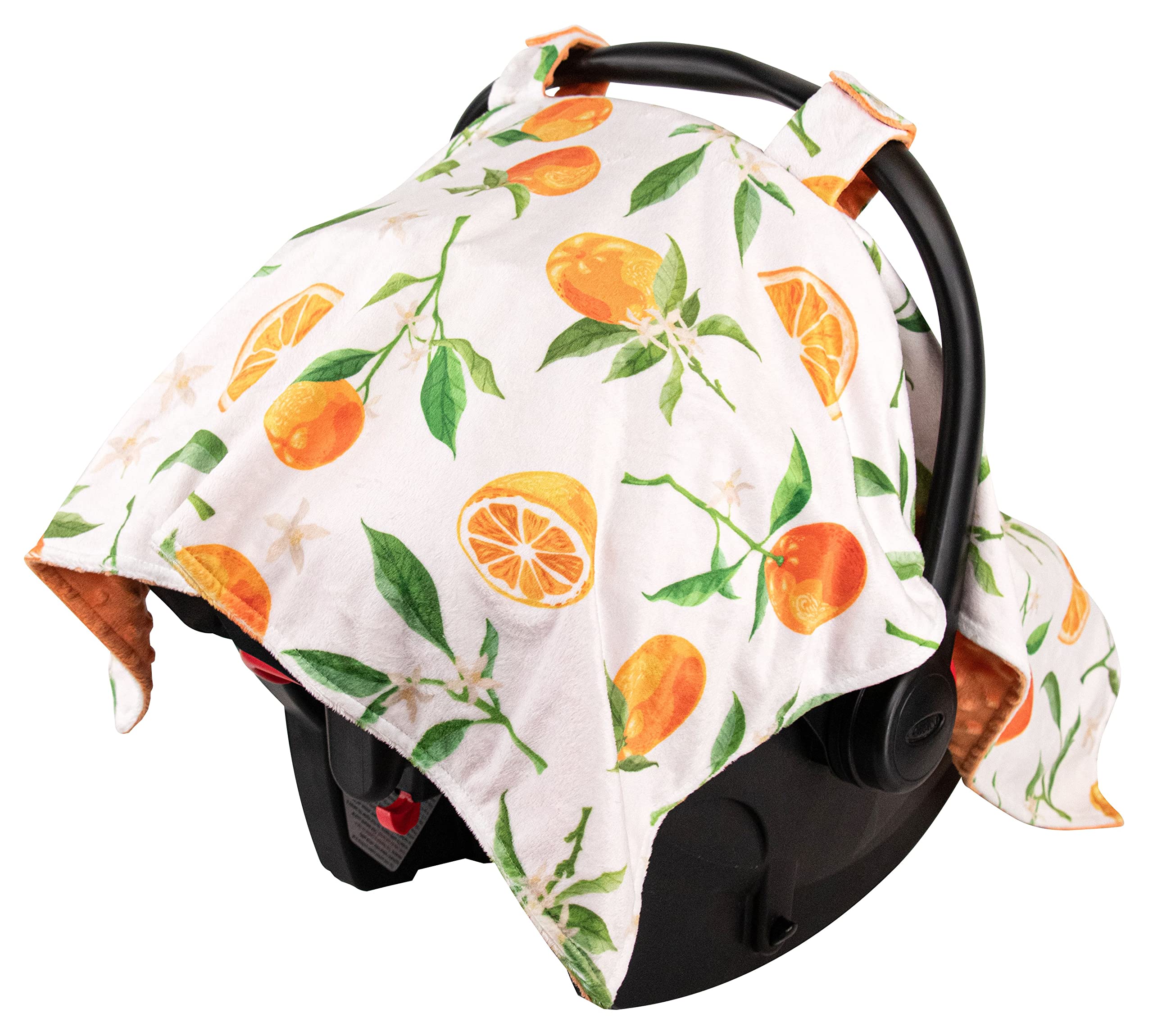 Top Tots Deluxe Minky Baby Car Seat Cover - Oranges with Leaves, 40 x 29 Inch Orange