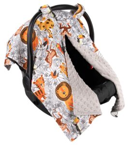 top tots deluxe minky baby car seat cover - coloring jungle, 40 x 29 inch grey beige