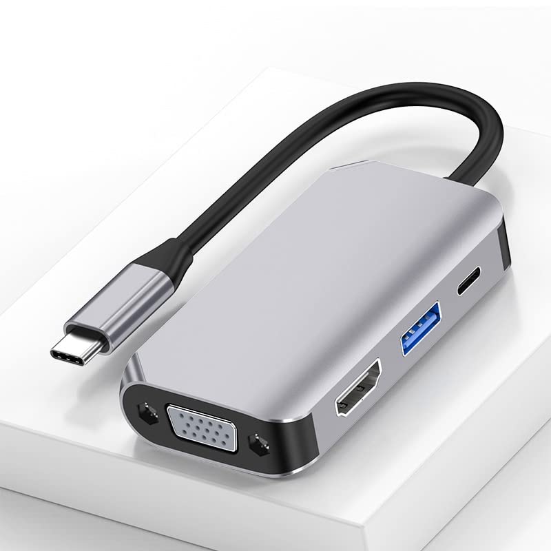 Feilx Ultra-Slim Data USB Hub，Type-C Docking Station Type C to HDMI-Compatible 4K to VGA USB Splitter Hub