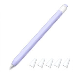 joosko classic silicone pencil case compatible with apple pencil 1st generation case cover sleeve,[with 5 cloth fiber silicone tip cover],non-slip (lavender)