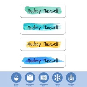 Custom Waterproof Dishwasher Safe Kid Name Labels for Daycare(128 Pack), Camp, School Supply, Baby Bottles, Lunch Boxes and Cups, Travel. Cute Personalized Design Name Stickers (Pattern 17)