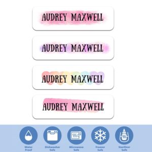 Custom Waterproof Dishwasher Safe Kid Name Labels for Daycare(128 Pack), Camp, School Supply, Baby Bottles, Lunch Boxes and Cups, Travel. Cute Personalized Design Name Stickers (Pattern 16)