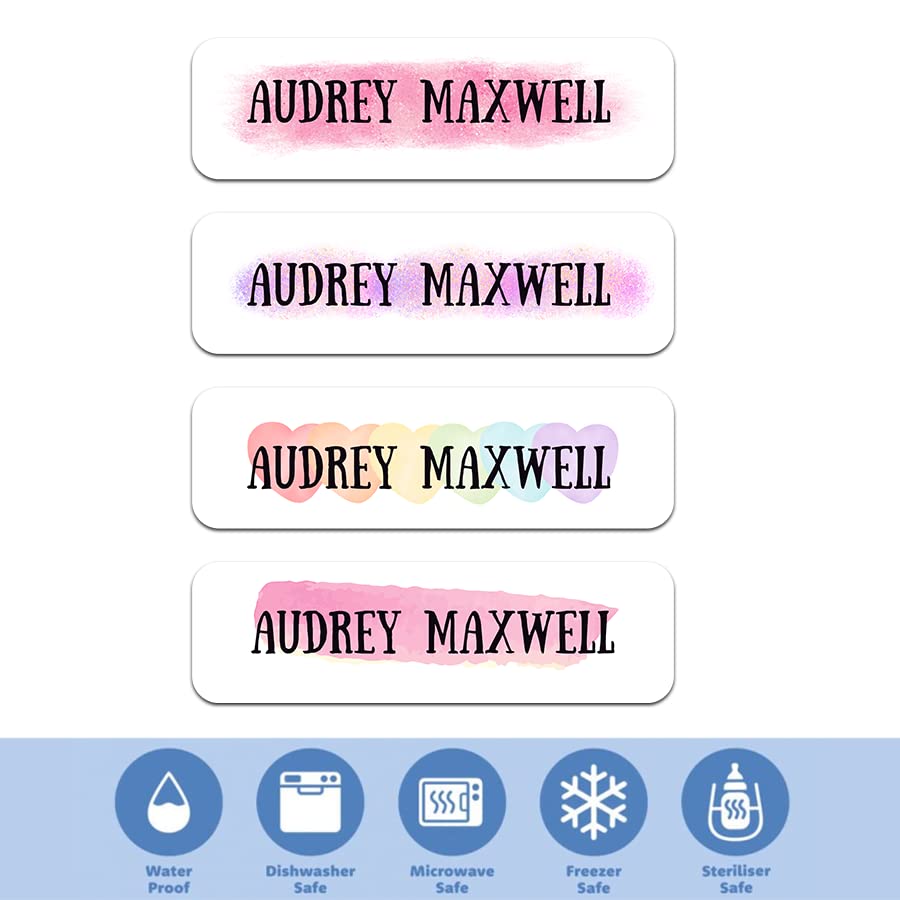 Custom Waterproof Dishwasher Safe Kid Name Labels for Daycare(128 Pack), Camp, School Supply, Baby Bottles, Lunch Boxes and Cups, Travel. Cute Personalized Design Name Stickers (Pattern 16)