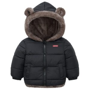 baby boys girls winter coat cute bear ear hooded jacket warm fleece outerwear windproof zipper infant toddler black 12-18m