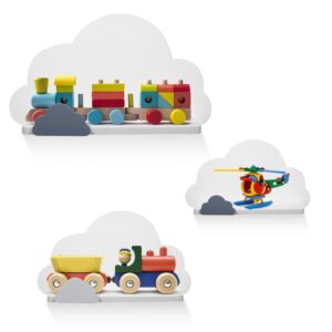 topkai set of 3 cloud shelves for kids’ room – wooden floating wall shelf cloud decorations, floating book shelves for baby room décor or nursery, stylish & easy to install