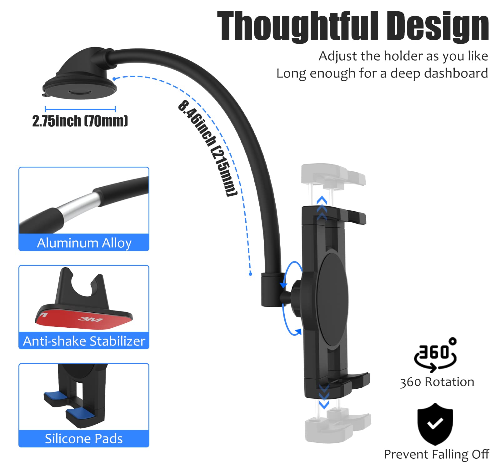 Charchendo Car Dashboard Phone Mount for Samsung Galaxy Z Fold, Windshield Tablet Holder with Suction Cup Compatible with Samsung Galaxy Z Flip 3 4, Z Fold 3 4, iPad Pro Air Mini and 4-12.9'' Devices