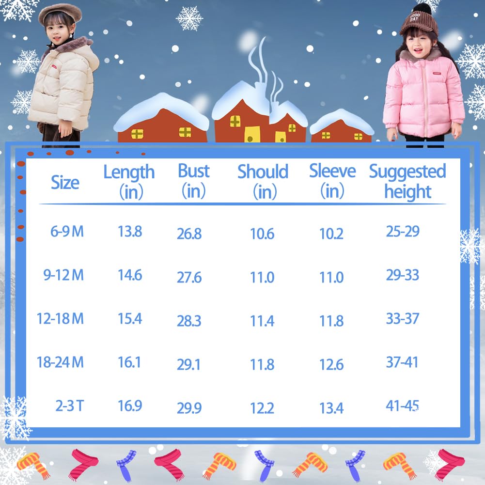 Baby Boys Girls Winter Coat Cute Bear Ear Hooded Jacket Warm Fleece Outerwear Windproof Zipper Infant Toddler Black 12-18M