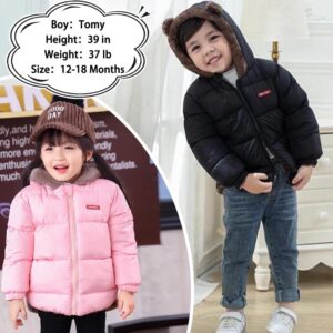 Baby Boys Girls Winter Coat Cute Bear Ear Hooded Jacket Warm Fleece Outerwear Windproof Zipper Infant Toddler Black 12-18M