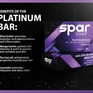 Spar Soap Platinum Bar (4 Ounce), Lavender Tea Tree, Antifungal Properties, For BJJ, MMA, Wrestlers, Grapplers, Men/Women, USA Made Body Soap, For Body Odor, With Lavender, Cassia, Clove