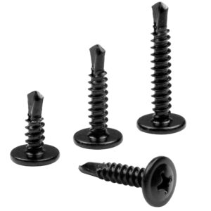 410 stainless steel #8 self drilling tek screw assortment kit, hex washer head & modified truss head, self tapping sheet metal screws, length 1/2" 3/4" 1" 150 pcs - black oxide