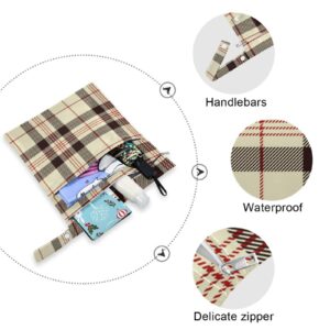 susiyo Cloth Diaper Wet Dry Bags Beige Plaid Waterproof Reusable Wet Bags with Two Zippered Pockets Baby Stroller Travel Beach Pool Gym Bag for Dirty Clothes Wet Swimsuits 2 Pack