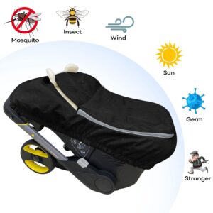 Car Seat Cover Baby, 2 in 1 Carseat Cover for Winter - Cold Weather Canopy Cover for Baby Seat or Stroller with Warm Thickened Fabric, Black