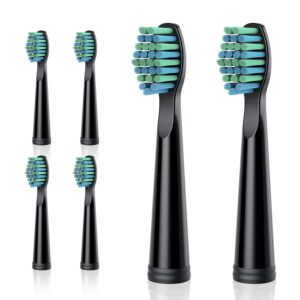 6 replacement brush heads, complete care replacement tooth brush heads, electric toothbrush replacement heads, easyclean, gum health- fit (pack of 6), black