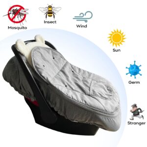 2 in 1 Winter Carseat Cover for Baby - Car Seat Cover Baby for Cold Weather Shield Covers with Zipped Warm Thickened Universal Baby Winter Essential - Grey