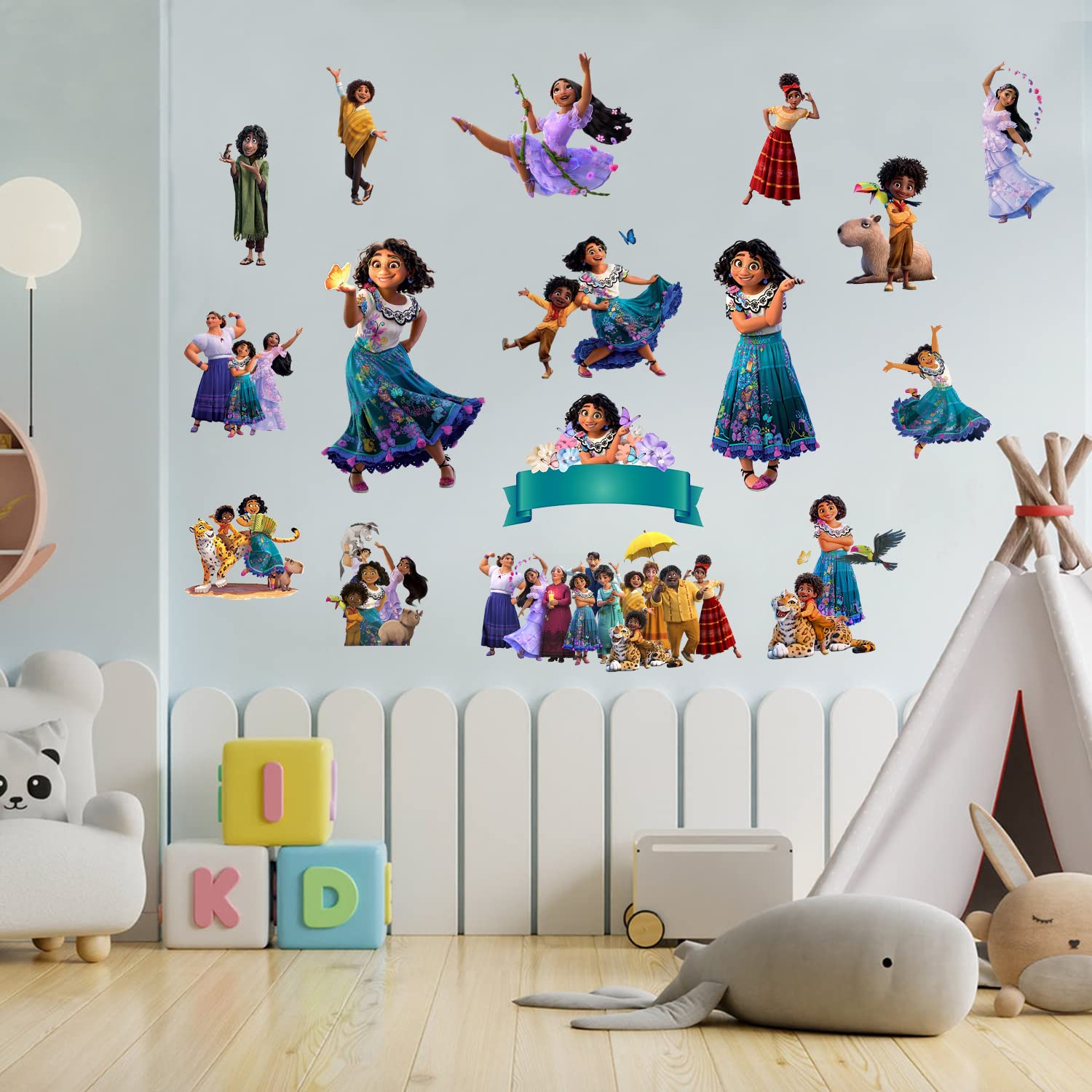 Encanto Wall Stickers Peel and Stick Cartoon Wall Decals Removable Wall Art Decor for Nursery Baby Children's Bedroom Wall Decorations