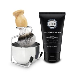 kikc 5 in 1 odorless shaving kit, set include hand crafted synthetic hair bristle shave brush, stainless steel lathering bowl, shave brush stand, shaving cream, shave manual, best gift for beardedman