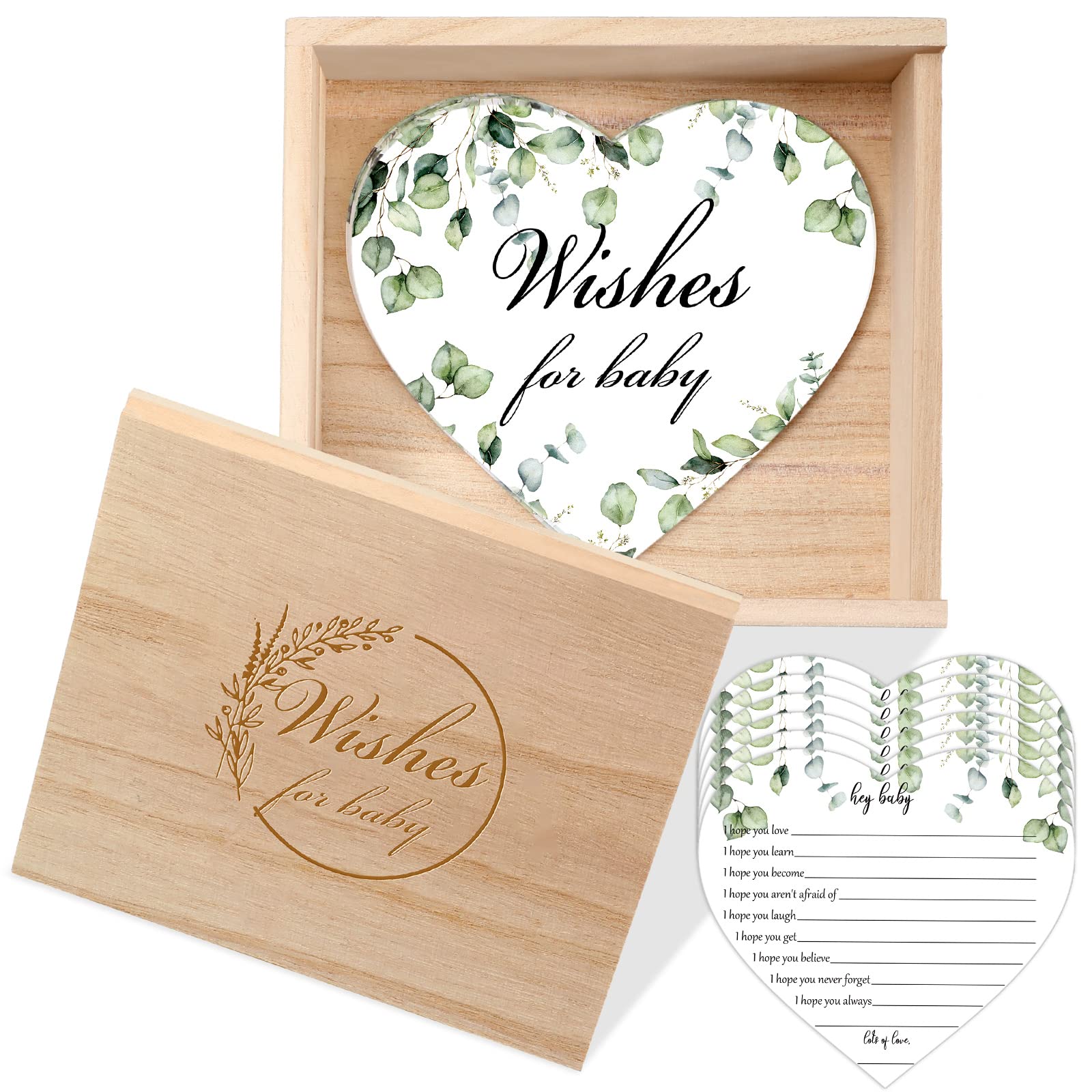 50 Pieces Botanical Baby Shower Wish Cards 1 Pack Baby Shower Keepsake Box Wooden Newborn Baby Box Organizer Best Wishes Baby Prediction Cards Baby Wish Cards for Baby Cards for Baby Shower Favors