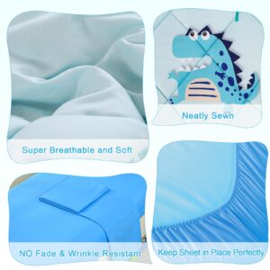 Wowelife 4 Pieces Toddler Bedding Sets for Boys Blue Toddler Bed Sheets Sets Kids Dino Toddler Comforter Set Soft Breathable with Quilted Comforter, Flat Sheet, Fitted Sheet and Pillowcase, Dinosaur