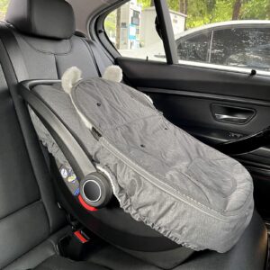 2 in 1 Winter Carseat Cover for Baby - Car Seat Cover Baby for Cold Weather Shield Covers with Zipped Warm Thickened Universal Baby Winter Essential - Grey