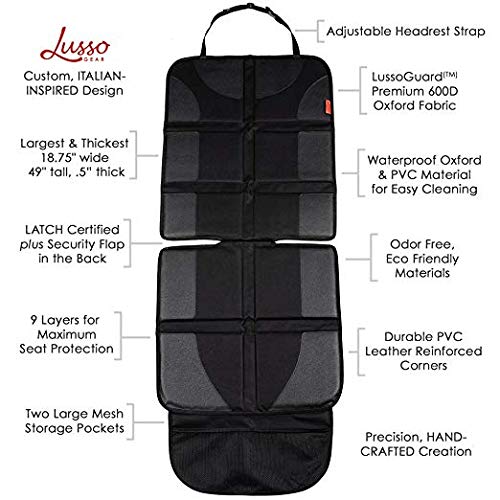 Lusso Gear Two Pack of Car Seat Protector (Gray) + Two Pack of Heavy Duty Kick Mats (Gray), Waterproof, Protects Fabric or Leather Seats, Premium Oxford Fabric, Travel Essentials