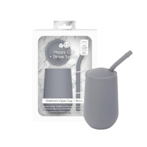 ezpz happy cup + straw system - 24 months+ (gray) - 100% silicone cup + straw for older toddler + preschoolers