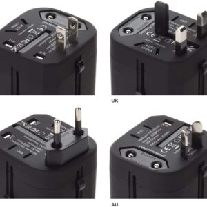 Worldwide 4 USB Travel Adapter AC Plug Adaptor Universal Travel Adapter Charging Ports Wall Charger AC Power with Safety Fused All in One Adapter for USA EU UK AUS Cell Phone Laptop (Black-4USB)