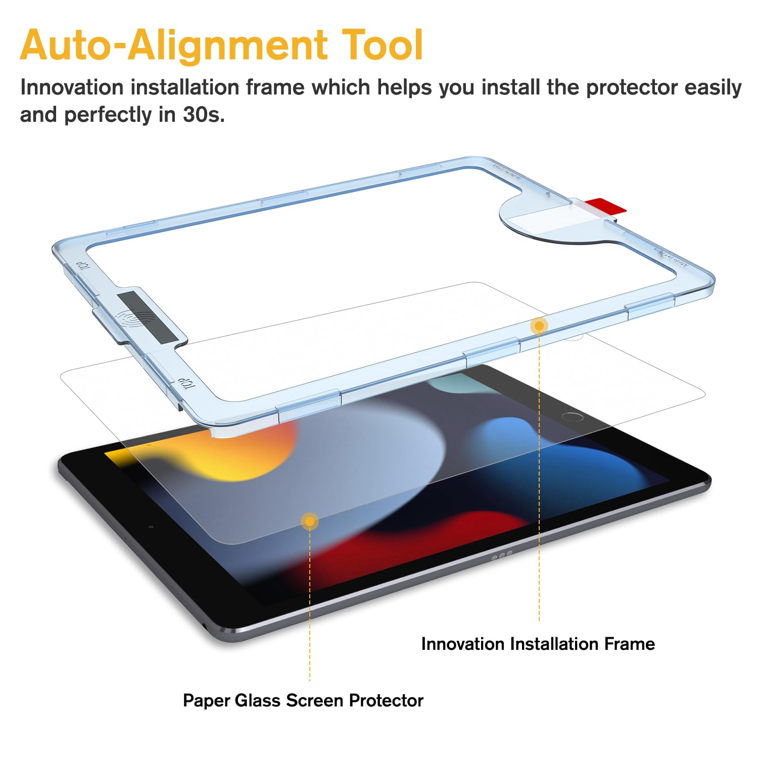 Hocents. Paperfeel Glass Screen Protector Compatible with iPad 9th/8th/7th Generation 10.2 inch, EZ Kit, Auto-Alignment Tool