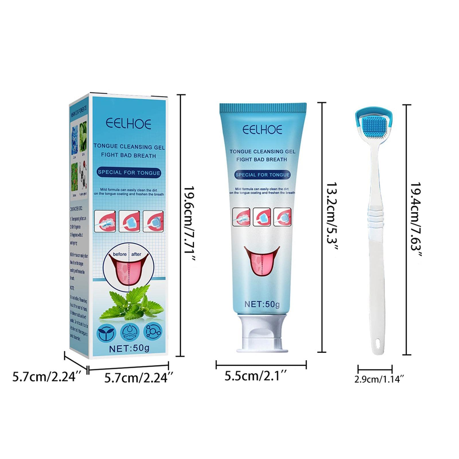 Tongue Cleaner + Medicated Tongue Gel Set - Cleaning with A Brush - Oral Care Removes Bad Breath Fresh Breath Tongue Coating Cleaning Bad Breath Treatments for Adults