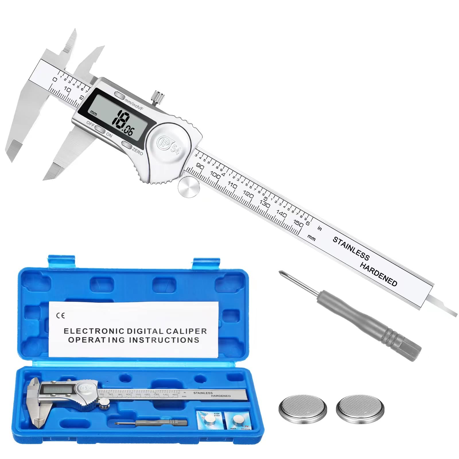 Simhevn Electronic Digital Calipers, inch and Millimeter Conversion,LCD Screen displays 0-6" Caliper Measuring Tool, Automatic Shutdown, Suitable for DIY/Jewelry Measurement (150mm inch/mm/Fraction)