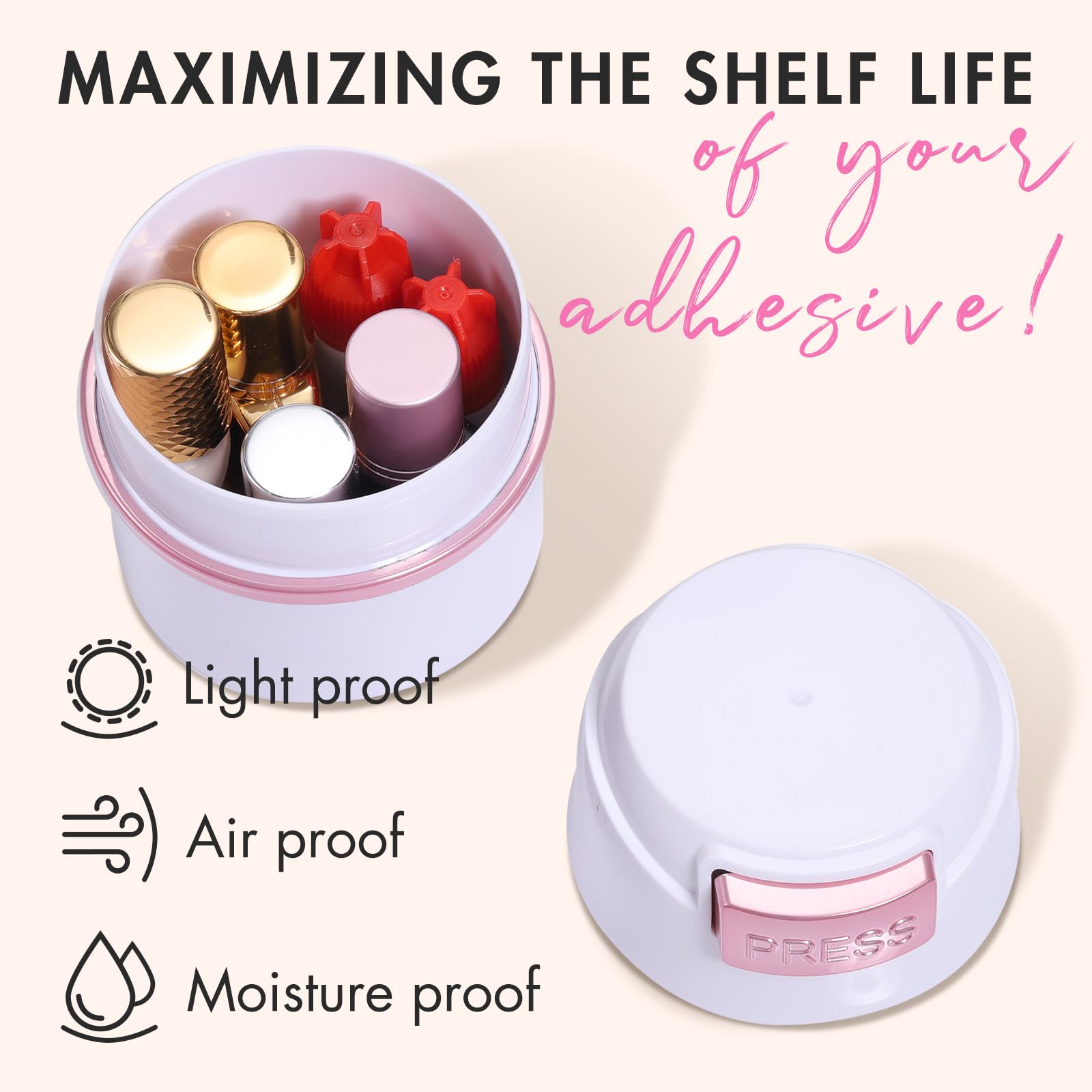 Embagol Eyelash Glue Storage Container Eyelash Storage Container Tank Eyelash Extensions Adhesive Jar Stand Makeup Case Cosmetic Storage Tank for Women Pink…