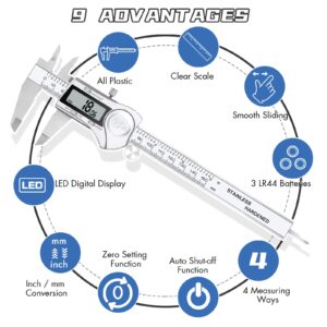 Simhevn Electronic Digital Calipers, inch and Millimeter Conversion,LCD Screen displays 0-6" Caliper Measuring Tool, Automatic Shutdown, Suitable for DIY/Jewelry Measurement (150mm inch/mm/Fraction)