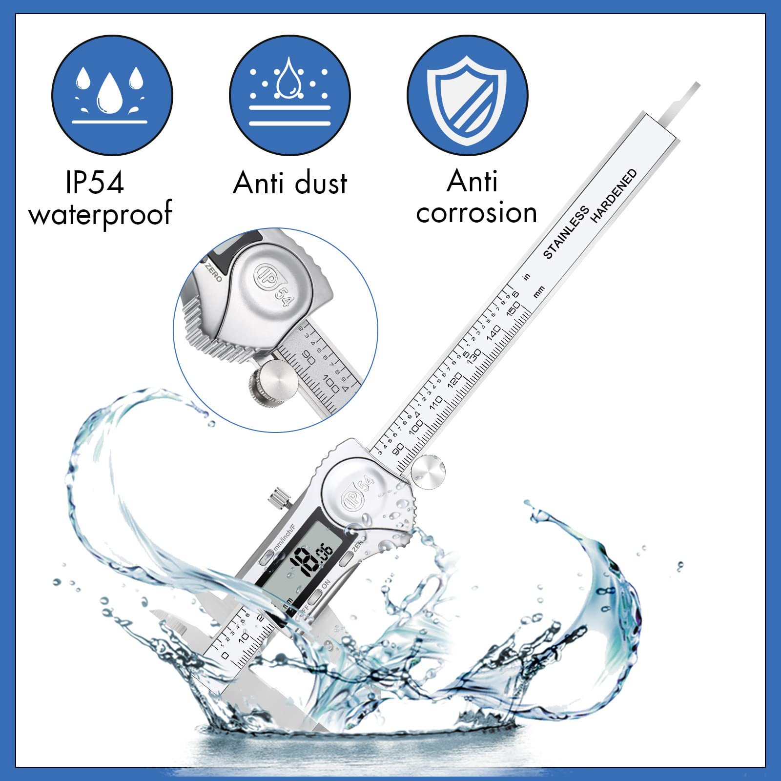 Simhevn Electronic Digital Calipers, inch and Millimeter Conversion,LCD Screen displays 0-6" Caliper Measuring Tool, Automatic Shutdown, Suitable for DIY/Jewelry Measurement (150mm inch/mm/Fraction)