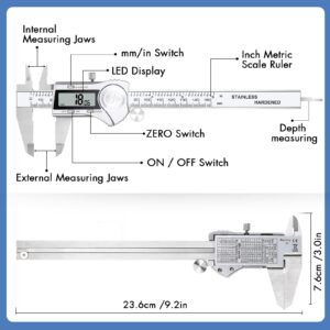 Simhevn Electronic Digital Calipers, inch and Millimeter Conversion,LCD Screen displays 0-6" Caliper Measuring Tool, Automatic Shutdown, Suitable for DIY/Jewelry Measurement (150mm inch/mm/Fraction)