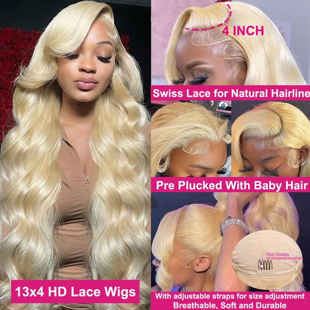 MSTOXIC 613 Lace Front Wig Human Hair 13x4 Blonde Lace Front Wigs Human Hair Wigs For Women 10a Brazilian Body Wave 613 HD Lace Frontal Wig 180% Density Pre Plucked With Baby Hair (20 Inch)