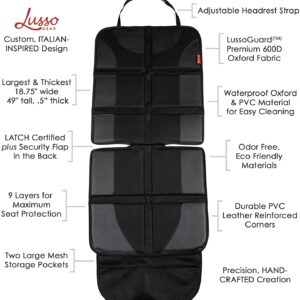 Lusso Gear 2 Pack of Car Seat Protectors (Black w/Red) + Baby Backseat Mirror for Car (Black), Waterproof, Protects Fabric or Leather Seats, Premium Oxford Fabric, Travel Essentials