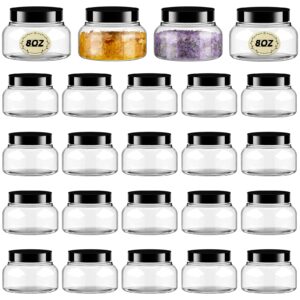 tessco 24 pack plastic jars with lids labels plastic containers round refillable cosmetic containers empty body butter jars sugar scrub containers for cosmetics (clear,8 oz)