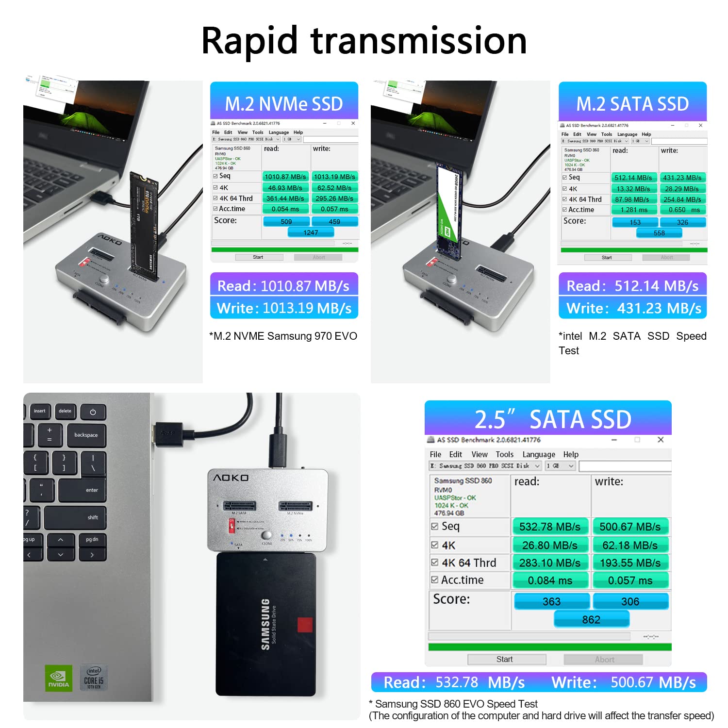 AOKO M.2 Duplicator NVMe to SATA Docking Staion for M.2 PCIe NVMe/M.2 SATA and 2.5" /3.5" SATA SSD/HDD with Offline Cloning( NVMe to NVMe Clone Not Supported)