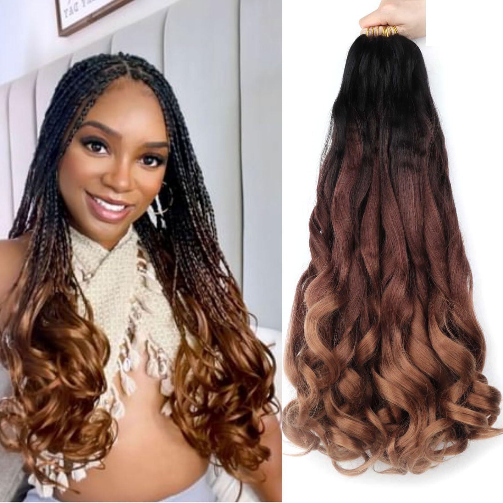 LMZIM French Curl braiding hair 22 inch Bouncy Braiding Hair 9 Pack French Curles Synthetic Hair Extensions French Curly Braiding Hair Wavy ends Pre Streched Curly Braiding Hair