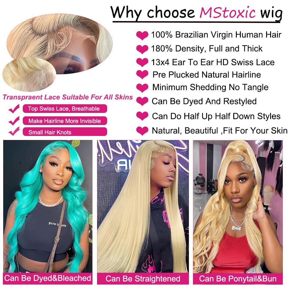 MSTOXIC 613 Lace Front Wig Human Hair 13x4 Blonde Lace Front Wigs Human Hair Wigs For Women 10a Brazilian Body Wave 613 HD Lace Frontal Wig 180% Density Pre Plucked With Baby Hair (20 Inch)