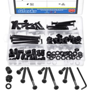 glarks 107pcs m6x30/50/70mm black hex socket cap screws bolts & m6 threaded inserts t-nuts assortment kit with flat washers and hex wrench for wood furniture fasteners