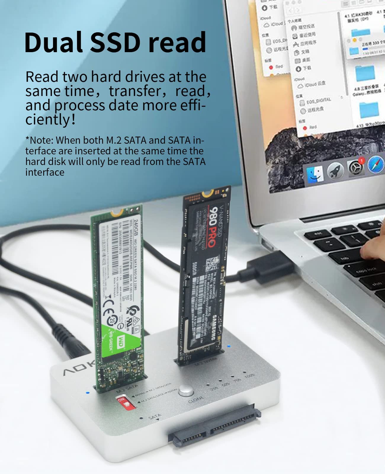 AOKO M.2 Duplicator NVMe to SATA Docking Staion for M.2 PCIe NVMe/M.2 SATA and 2.5" /3.5" SATA SSD/HDD with Offline Cloning( NVMe to NVMe Clone Not Supported)