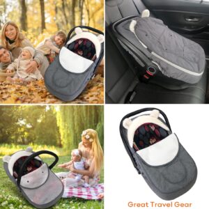 Car Seat Cover Baby Winter Baby Car Seat Cover for Boy Girl Newborn Zipper Peeping Baby Seat or Stroller - Infant Car Seat Covers with Keeping Warm & Cozy (Grey)