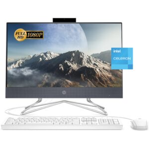 hp 2022 newest aio desktop, 21.5" fhd display, intel celeron g5905t processor, 32gb ram, 1tb pcie ssd, webcam, dvd-rw, wi-fi, hdmi, bluetooth, wired kb and mouse, windows 11 home, blue