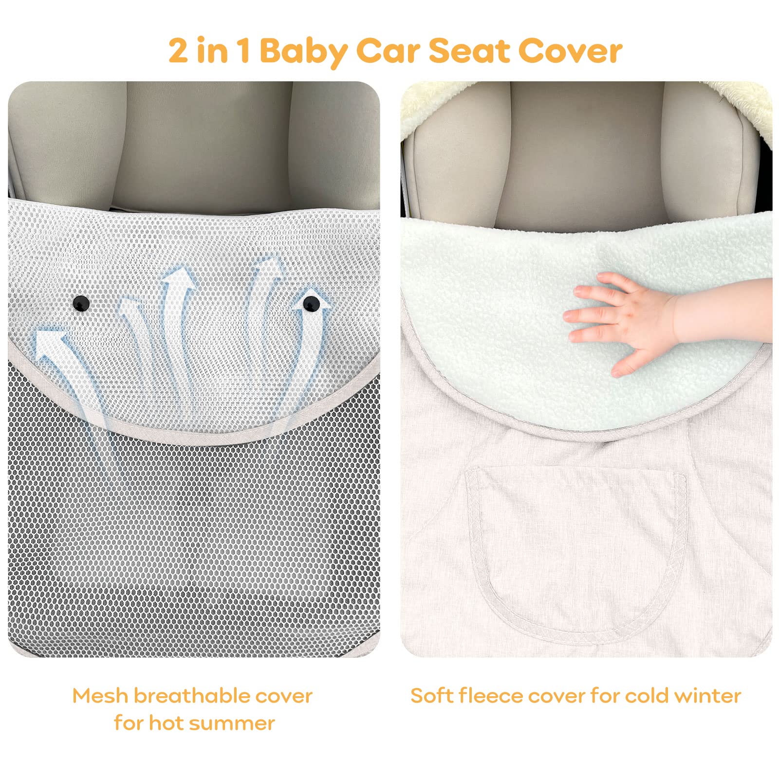 Baby Car Seat Cover,Winter Car Seat Cover for Babies Car Seat or Stroller,2 in 1Universal Infant Car Seat Cover for Boys & Girls-Keeps Baby Warm and Cozy,Zipped Baby Carseat Cover Fit for All Season